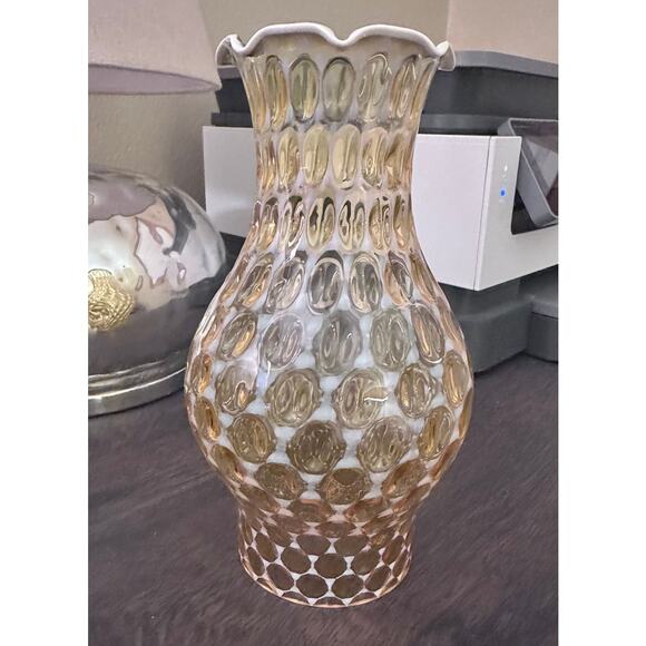 Fostoria | Accents | Vintage Fostoria Amber Coin Dot Ruffled Glass Lamp ...